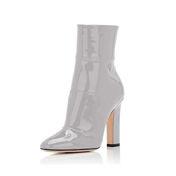 FSJ | Shoes | Fsj Grey Retro Chunky High Heel Ankle Boots Pointed Toe ...